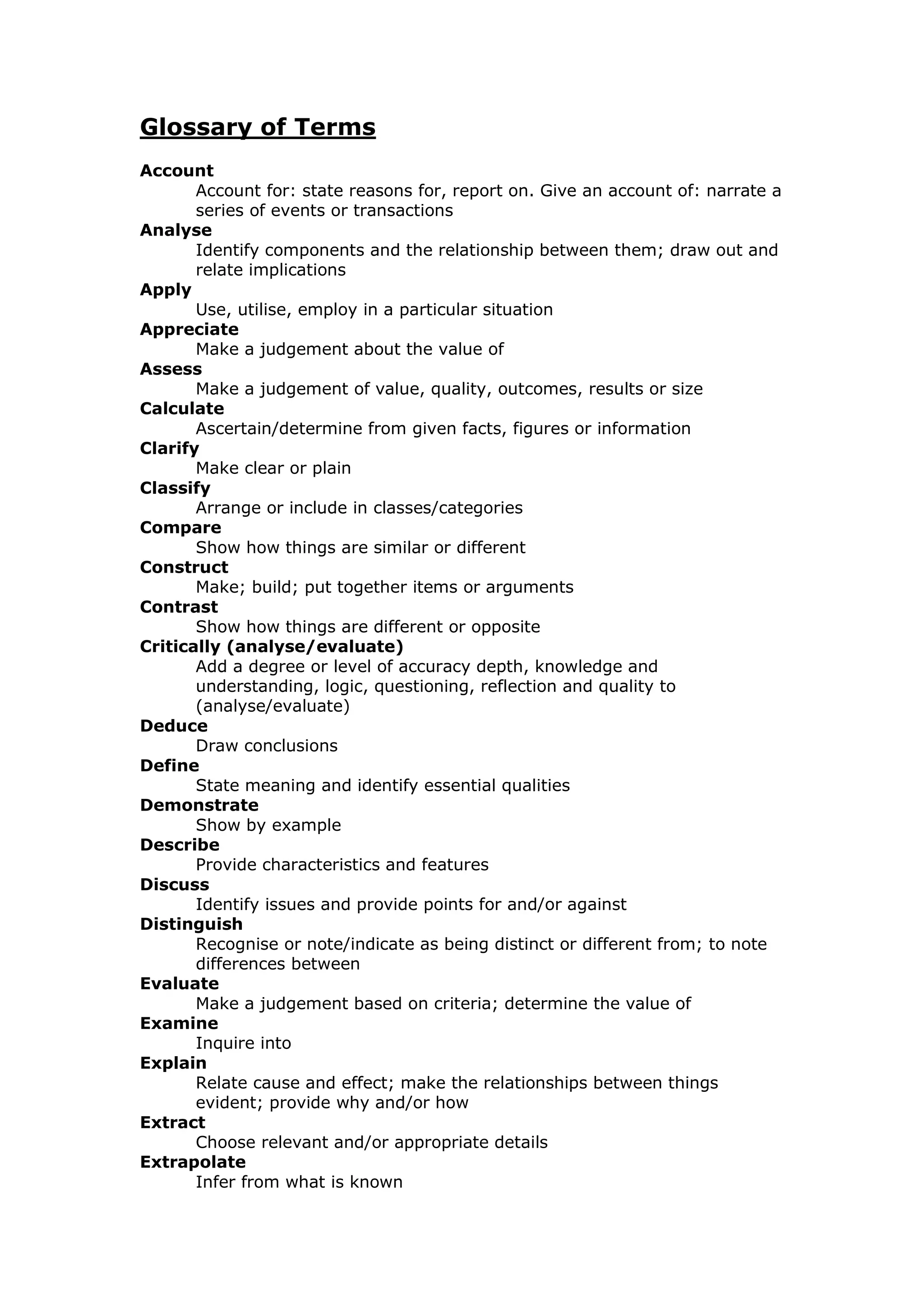 Glossary of terms hsc | DOCX