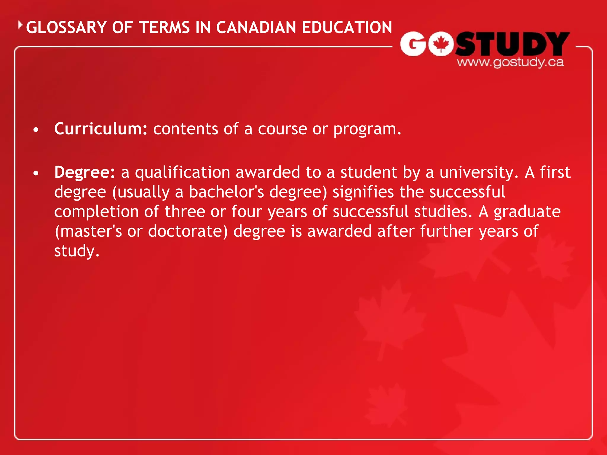 Glossary Of Terms In Canadian Education | PPT