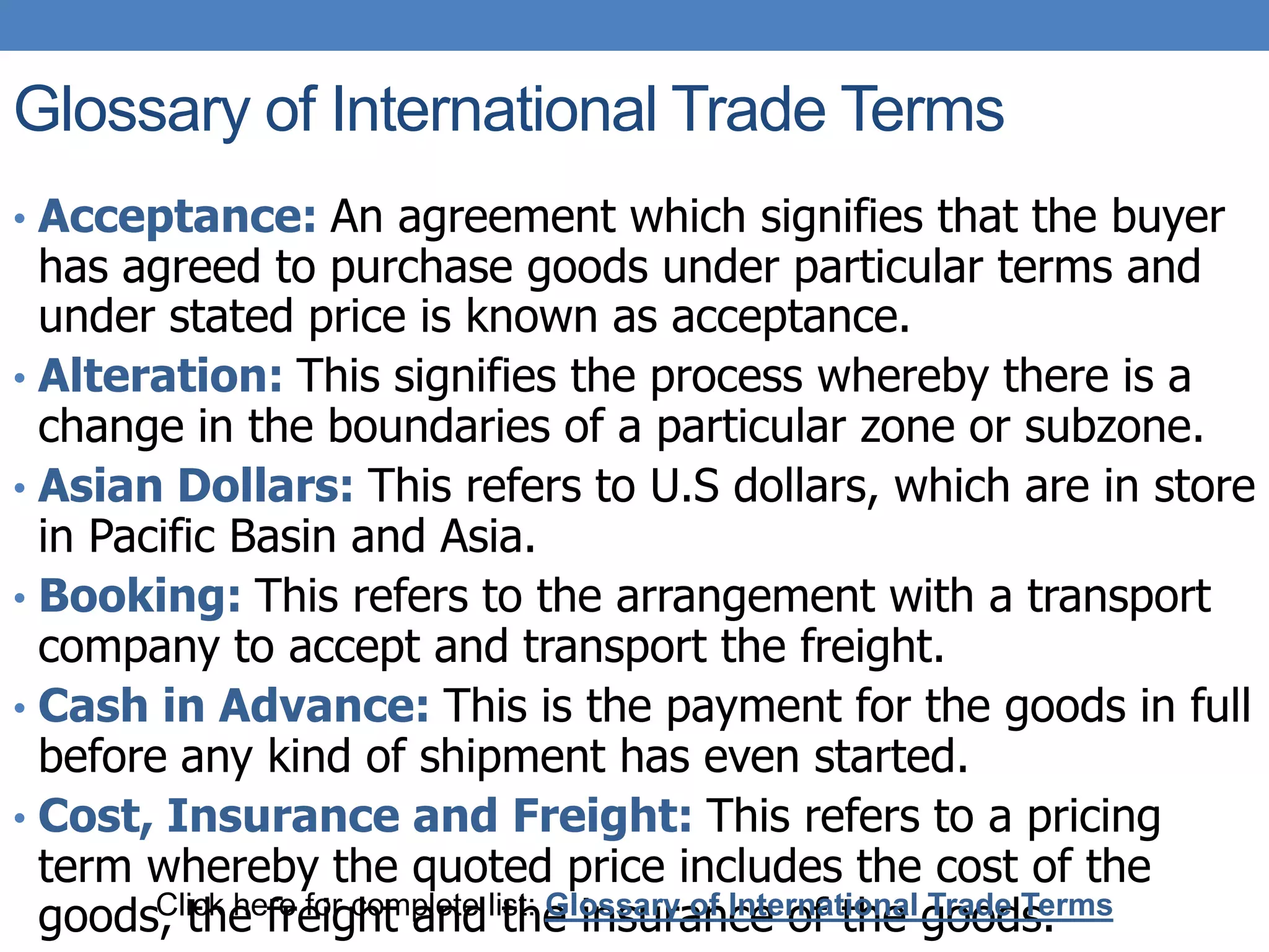 Glossary of Trade & Freight Terms | PPT