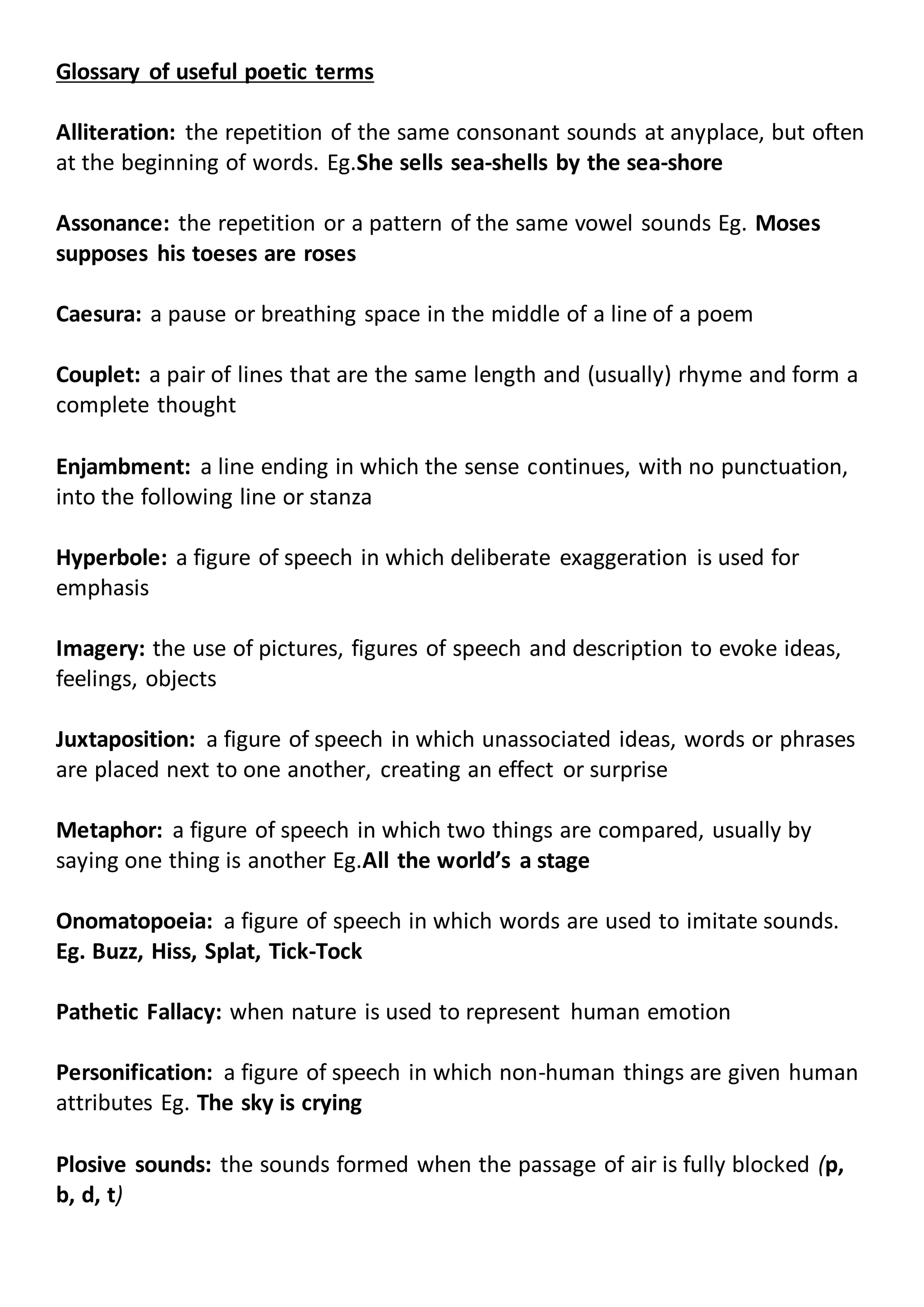 Glossary of useful poetic terms | DOCX
