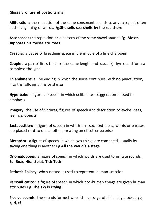 Glossary Of Useful Poetic Terms Glossary Of Useful Poetic Terms
