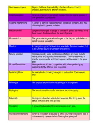Glossary Patterns Of Evolution Colour Ans | DOC
