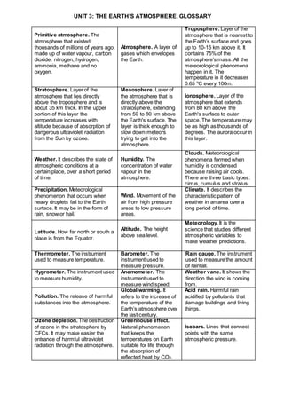 Glossary unit 8. the earth's atmosphere. sara | PDF