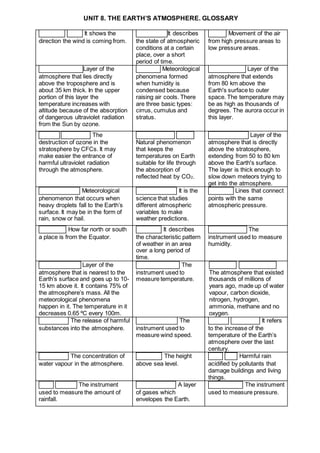 Glossary unit 8. the earth's atmosphere. sara | PDF