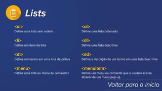 O Glossário das tags de HTML ® Para iniciantes | PPTX