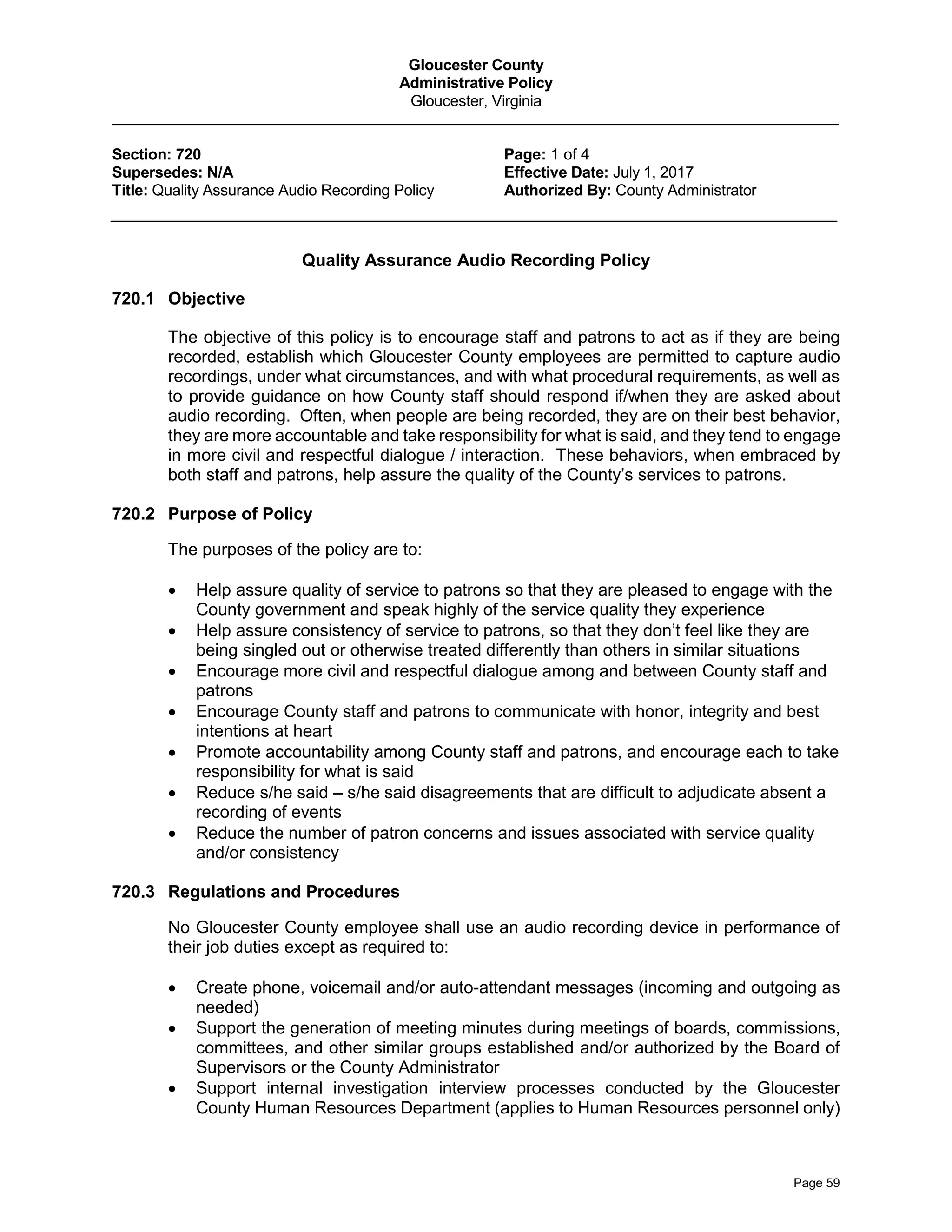 Gloucester County, Virginia audio recording policy | PDF