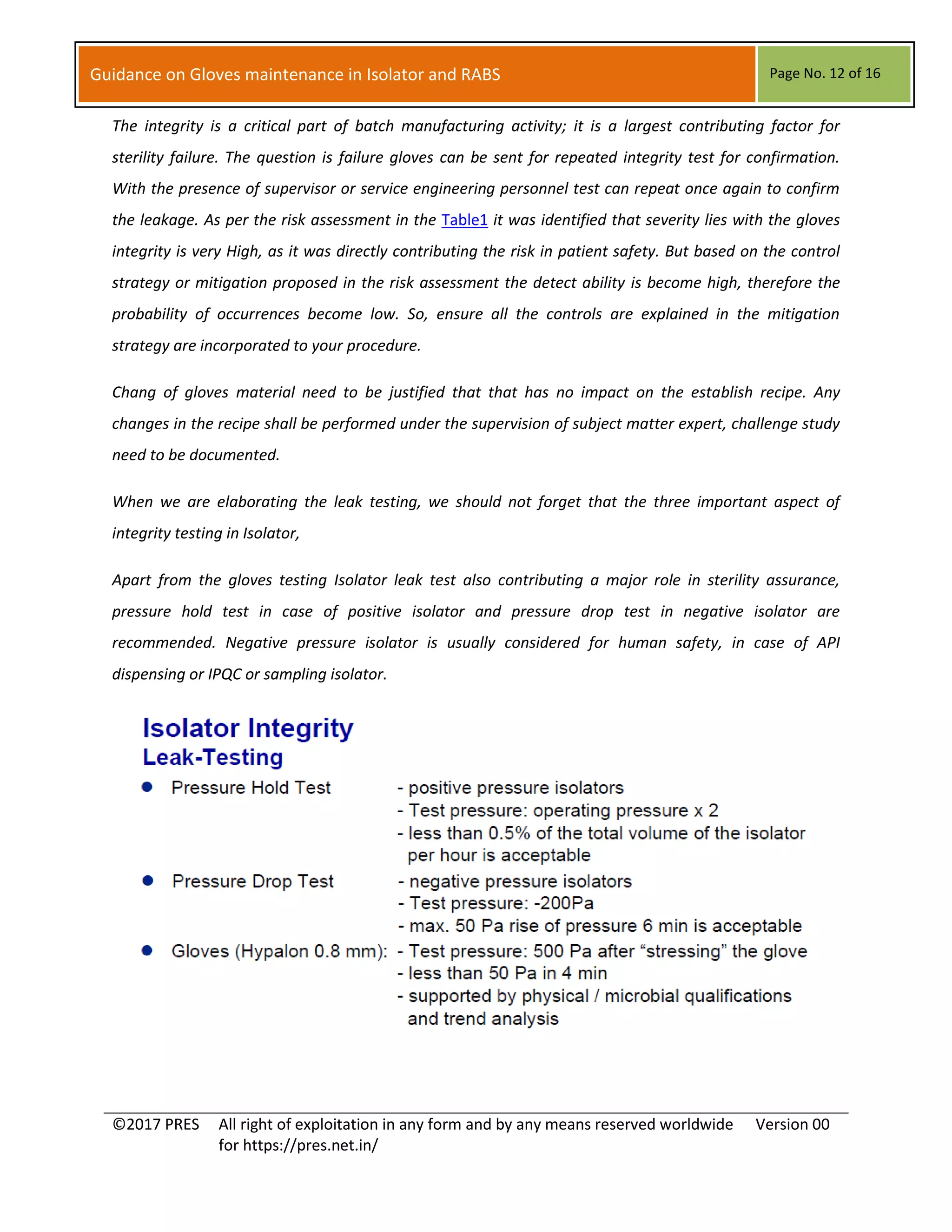 Guidance on gloves maintenance in Isolator and RABS | PDF