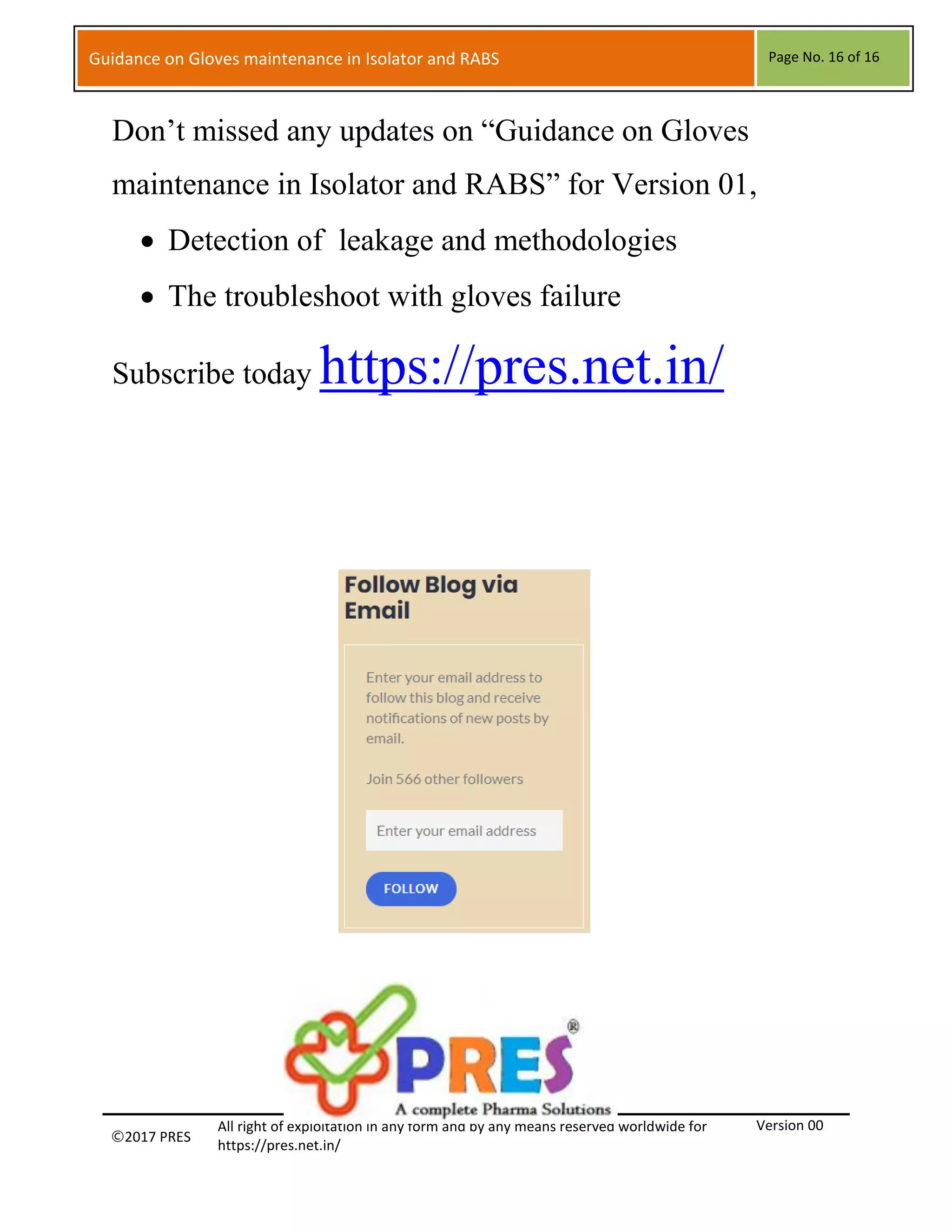 Guidance on gloves maintenance in Isolator and RABS | PDF