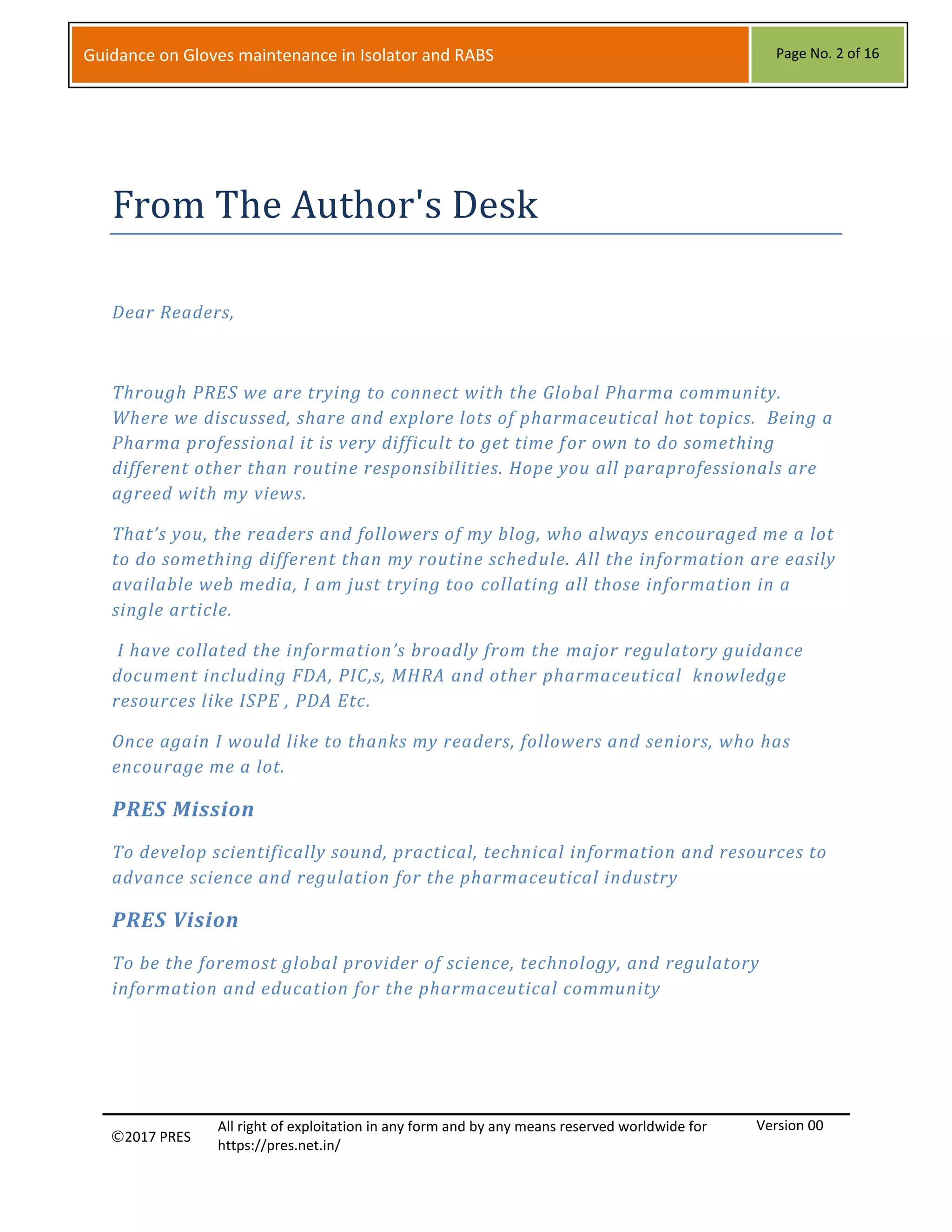 Guidance on gloves maintenance in Isolator and RABS | PDF