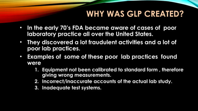 Good Laboratory Practices (GLP), Introduction & Principle | PPTX