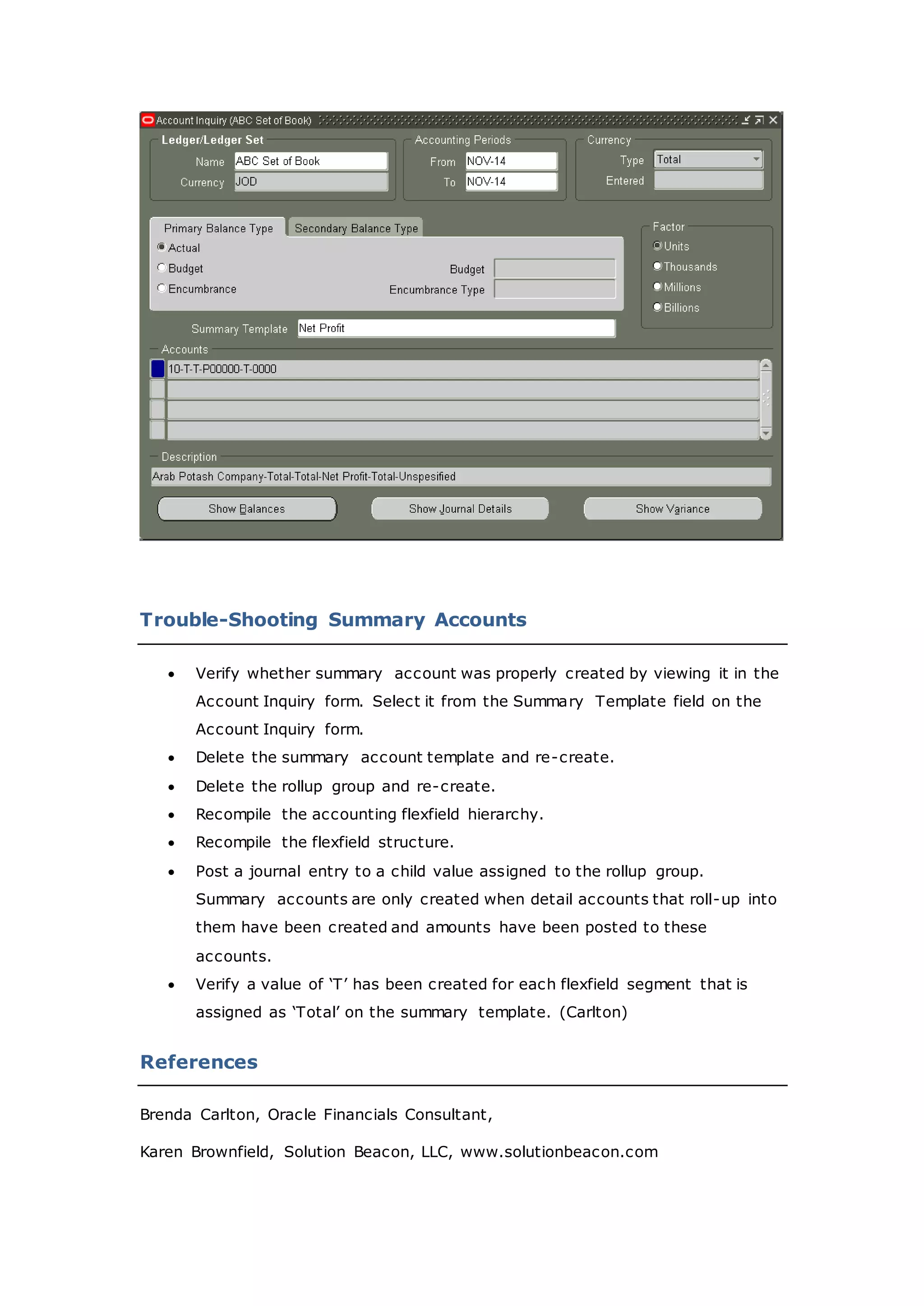 Oracle GL Summary Accounts | DOCX