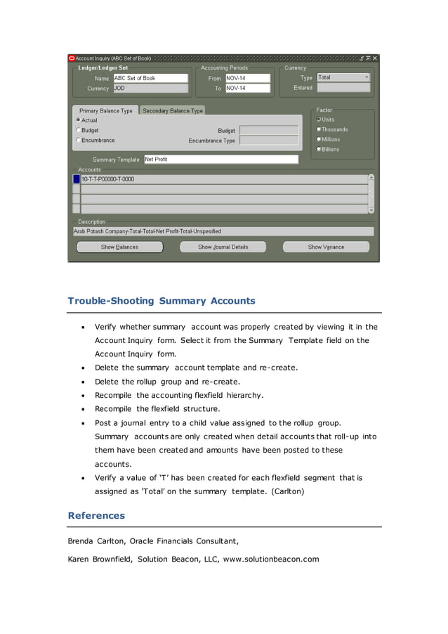 Oracle GL Summary Accounts | DOCX | Business | Business and Finance