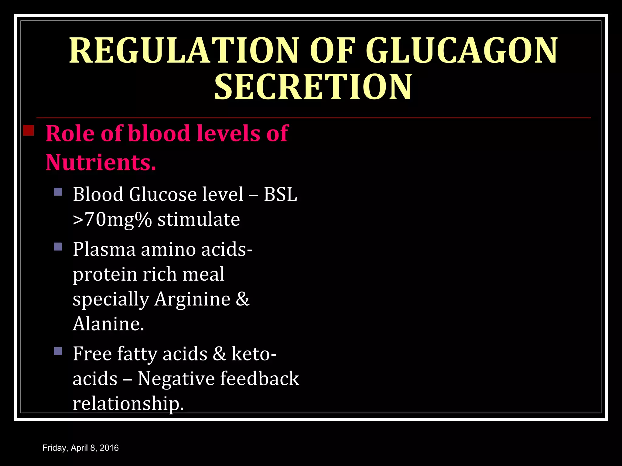 Glucagon - REGULATION OF BLOOD GLUCOSE | PPT
