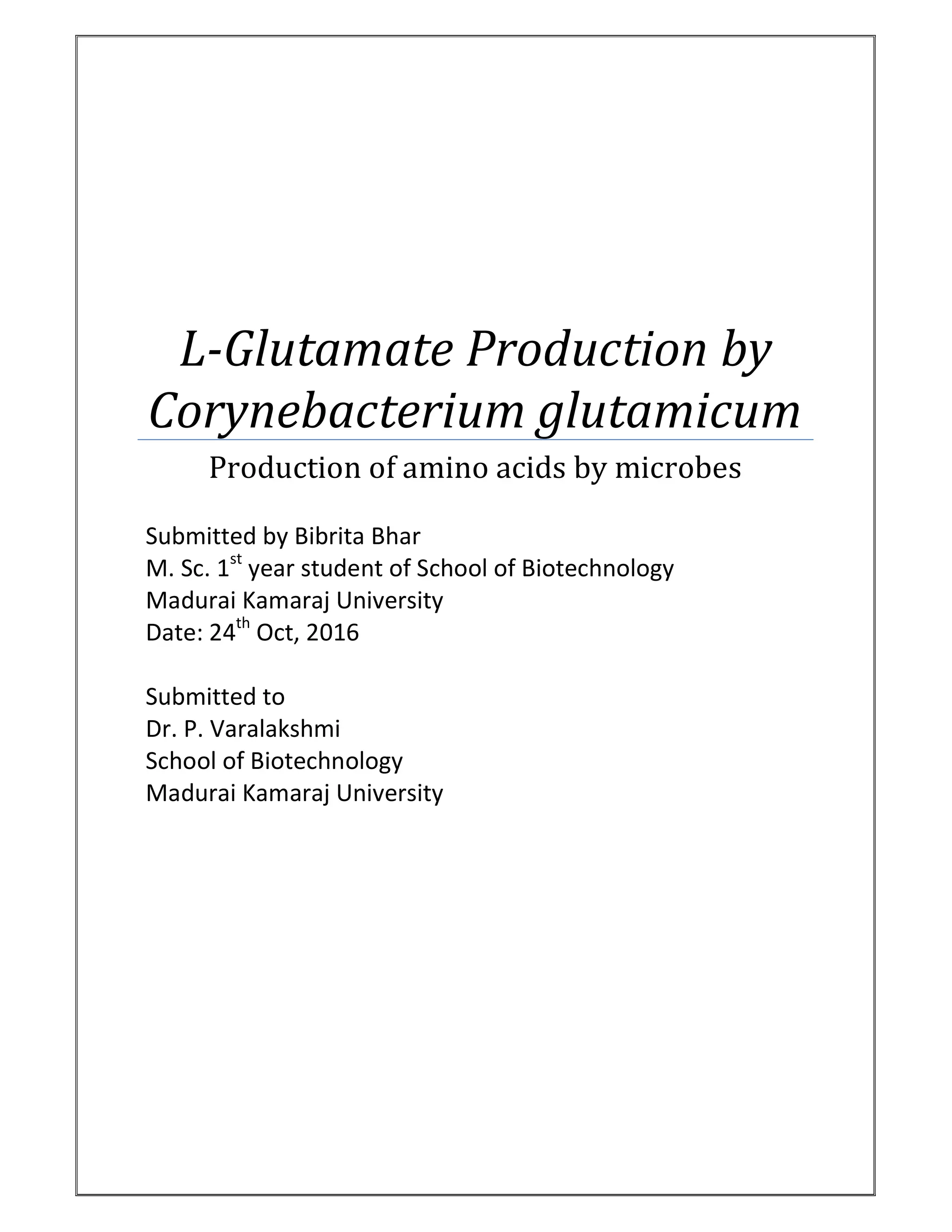 L-Glutamate Production by Corynebacterium glutamicum | PDF