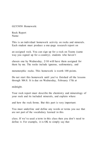 Gly3850 homework rock report name this is an indiv | PDF