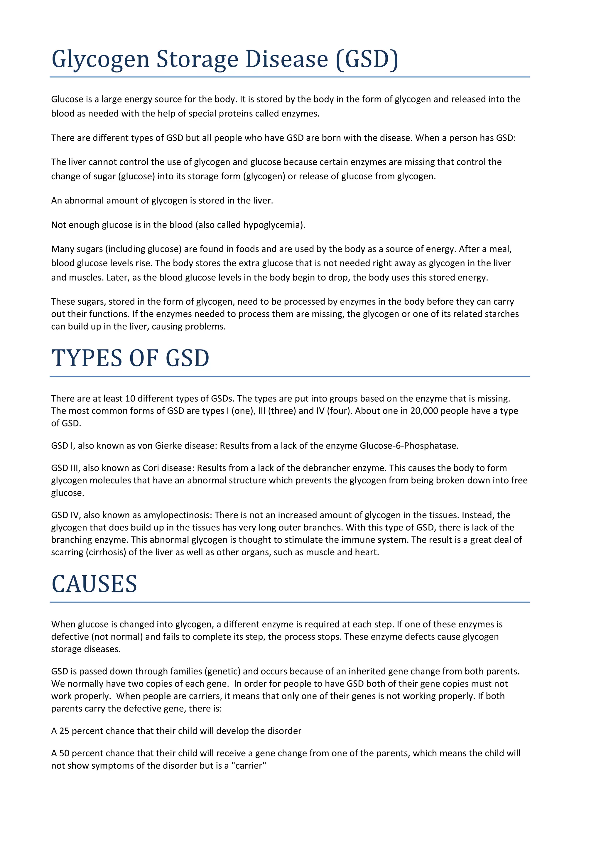 Glycogen storage disease (types, causes, symptoms and treatment) | PDF