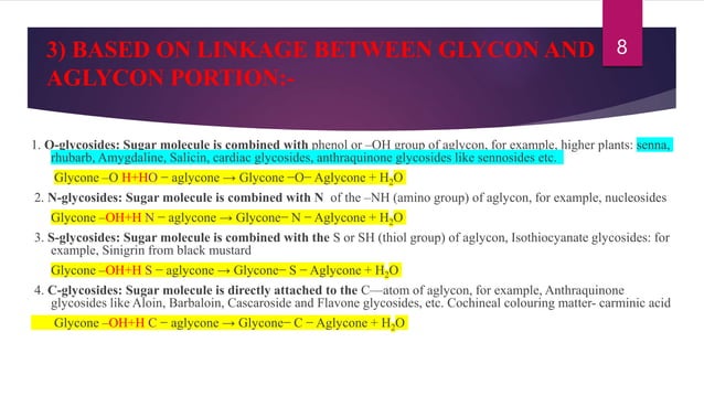 GLYCOSIDES Classification Of GLYCOSIDES Chemical Tests Glycosides ...