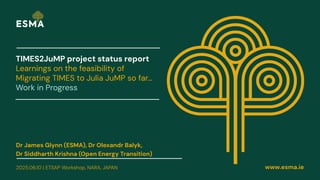 TIMES2JuMP project status report; Learnings on the feasibility of ...