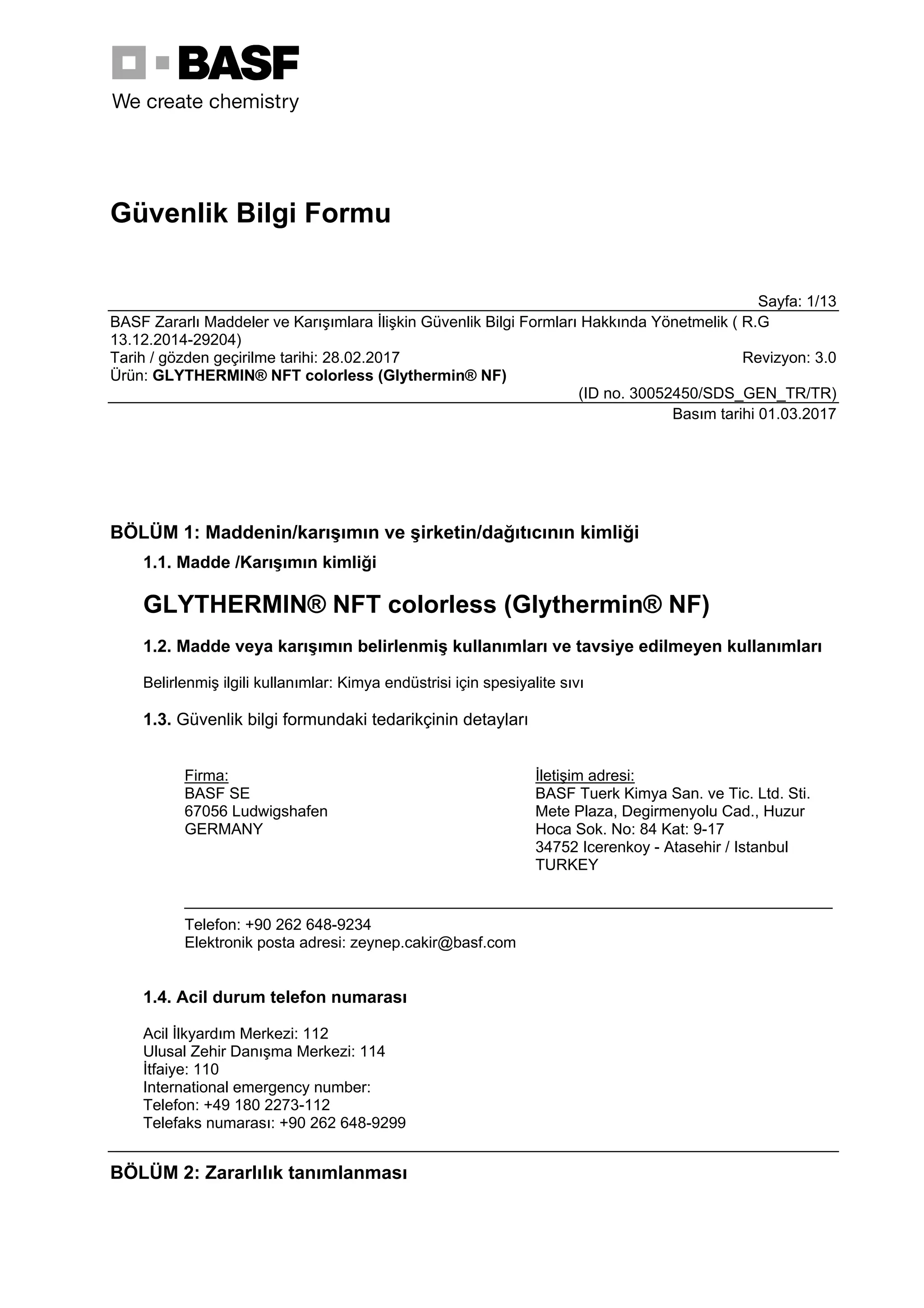 Basf Glythermin nf msds tr | PDF