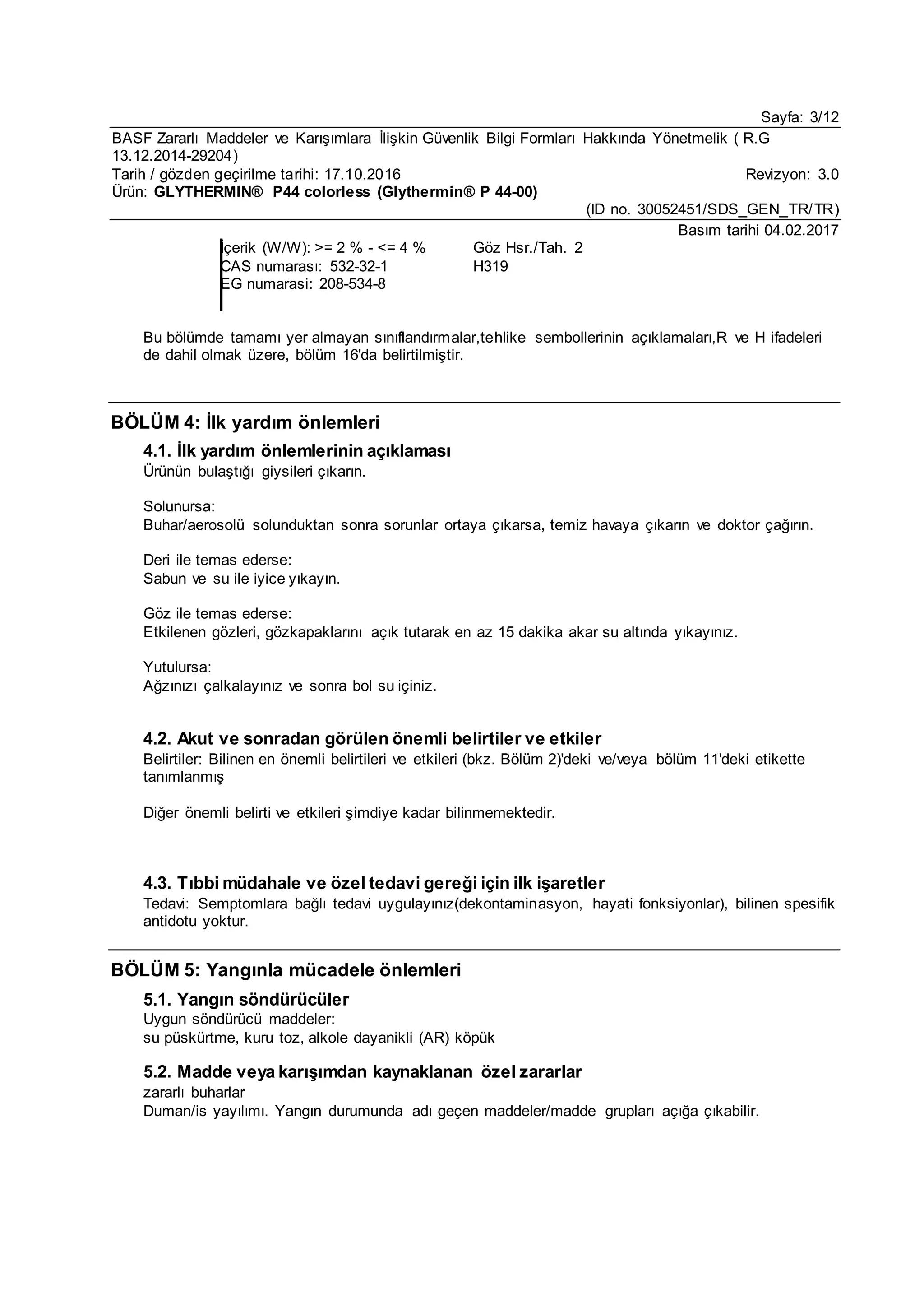 BASF Glythermin p44 msds tr | PDF