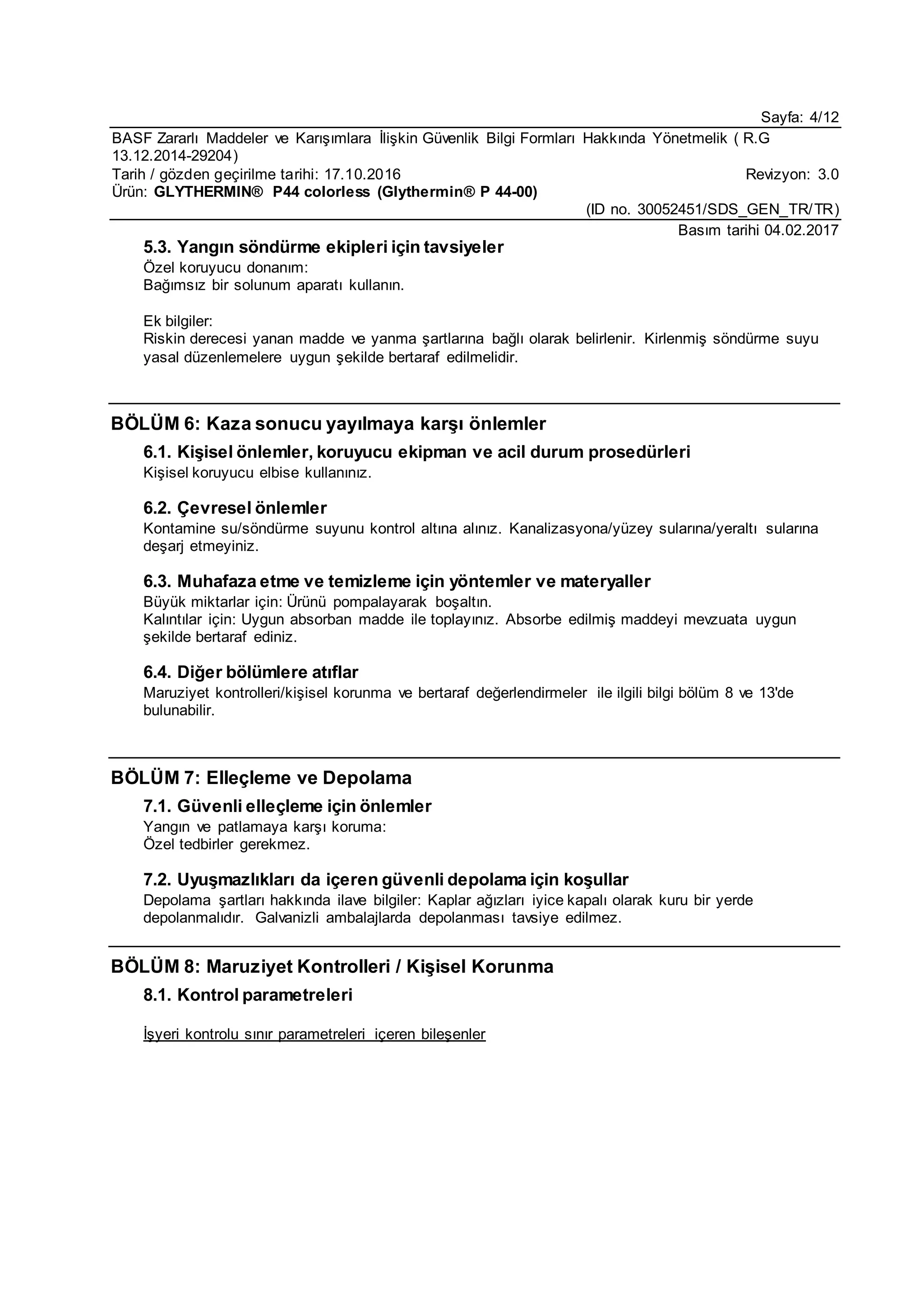 BASF Glythermin p44 msds tr | PDF