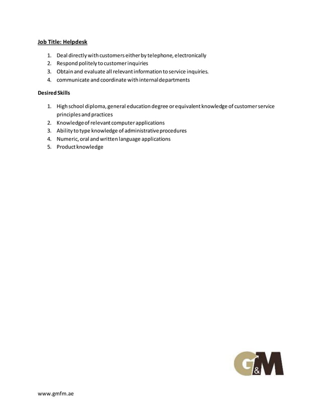 G&M - Job Openings | PDF