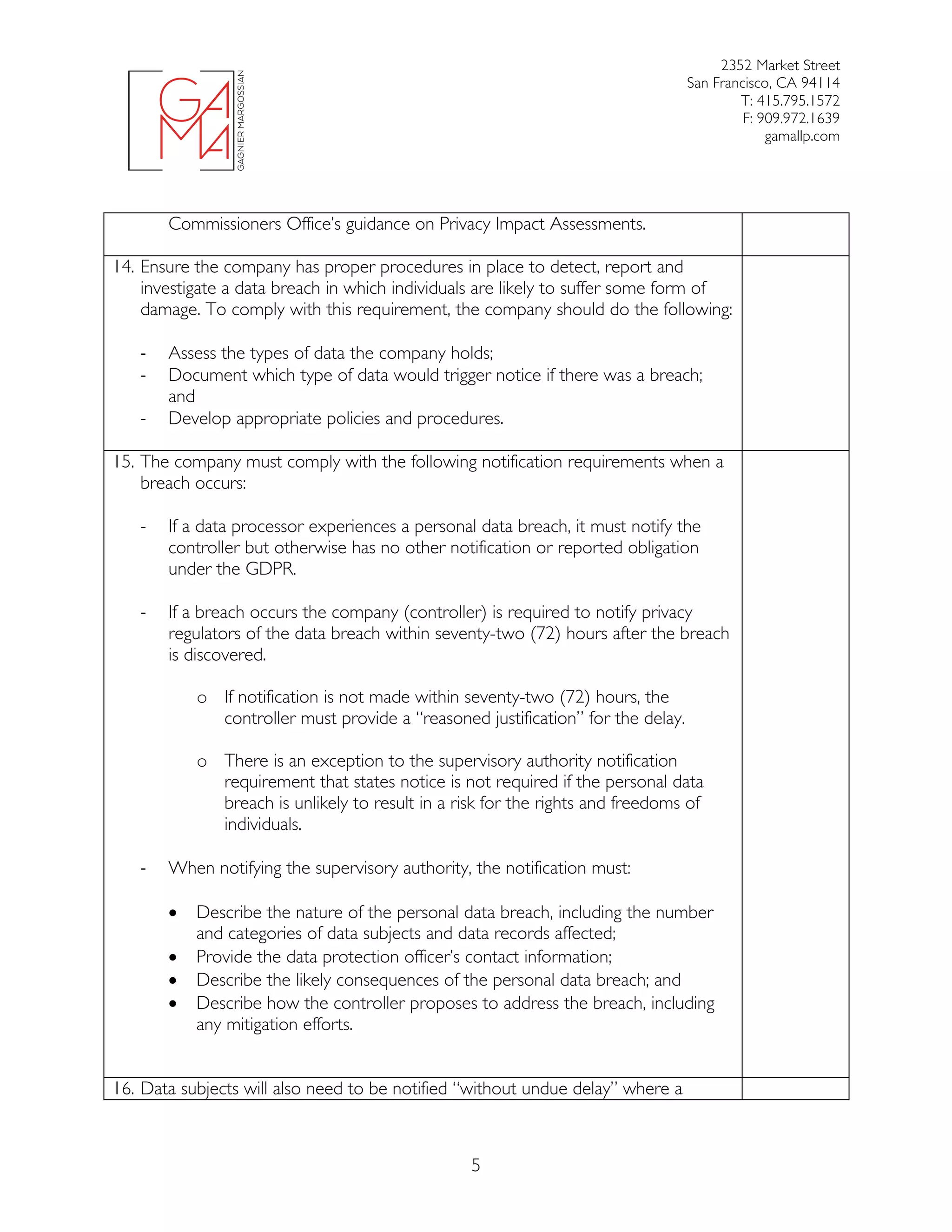 European Union General Data Protection Regulation (GDPR) Checklist ...