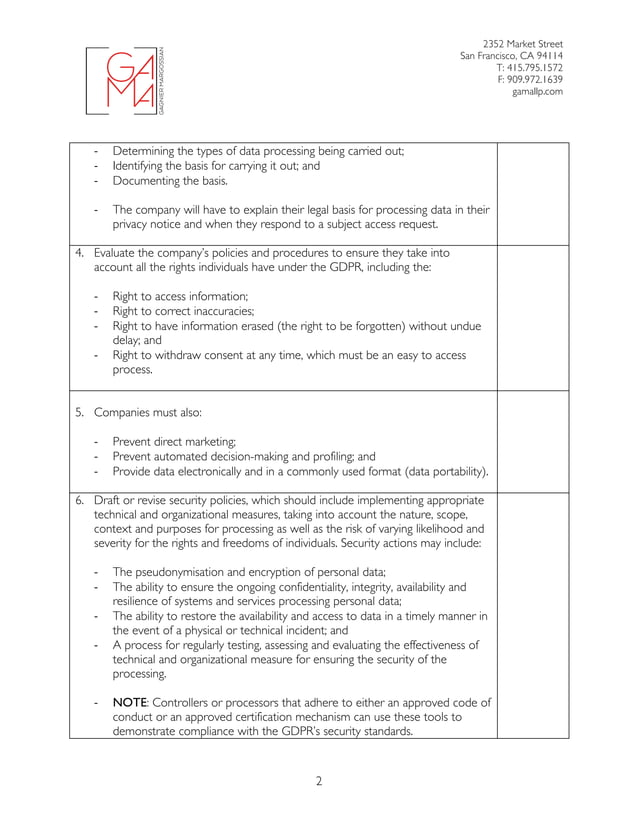 European Union General Data Protection Regulation (GDPR) Checklist ...