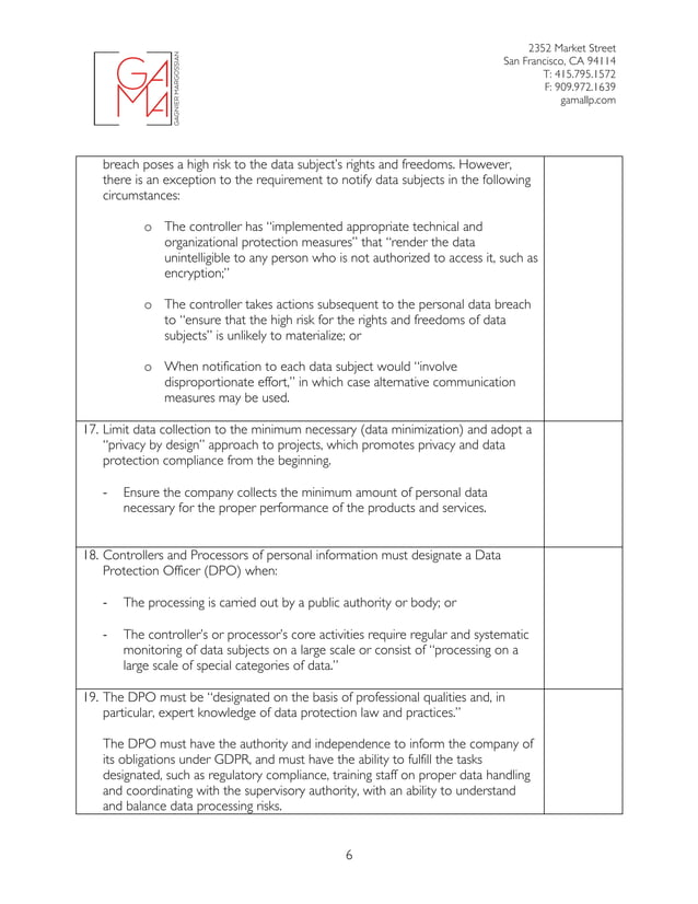 European Union General Data Protection Regulation (GDPR) Checklist ...