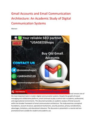 Gmail Accounts and Email Communication Architecture: An Academic Study ...