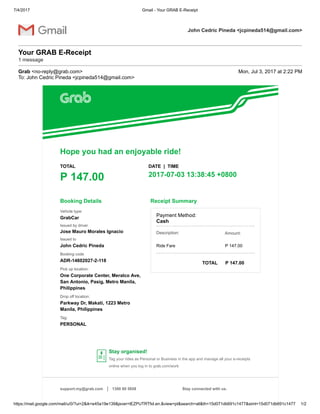 Gmail your grab e-receipt | PDF
