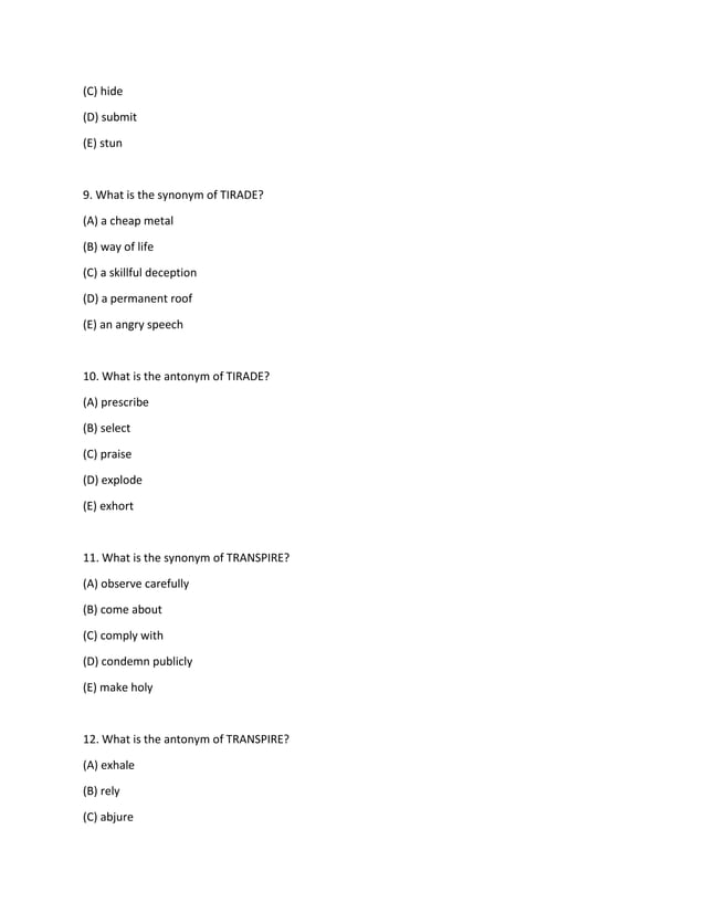 Gmat English Vocabulary | PDF | Educational Assessment | Education