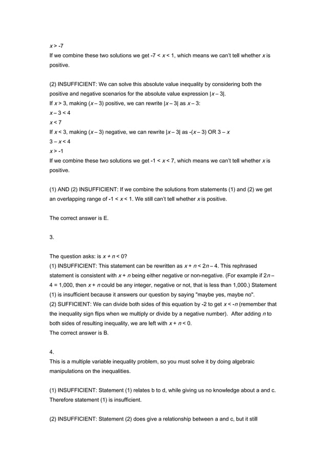 Gmat quant topic 3 (inequalities + absolute value) solutions | DOC