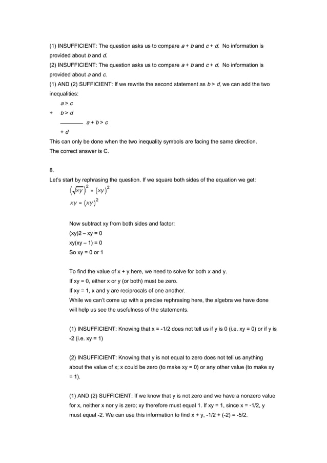 Gmat quant topic 3 (inequalities + absolute value) solutions | DOC