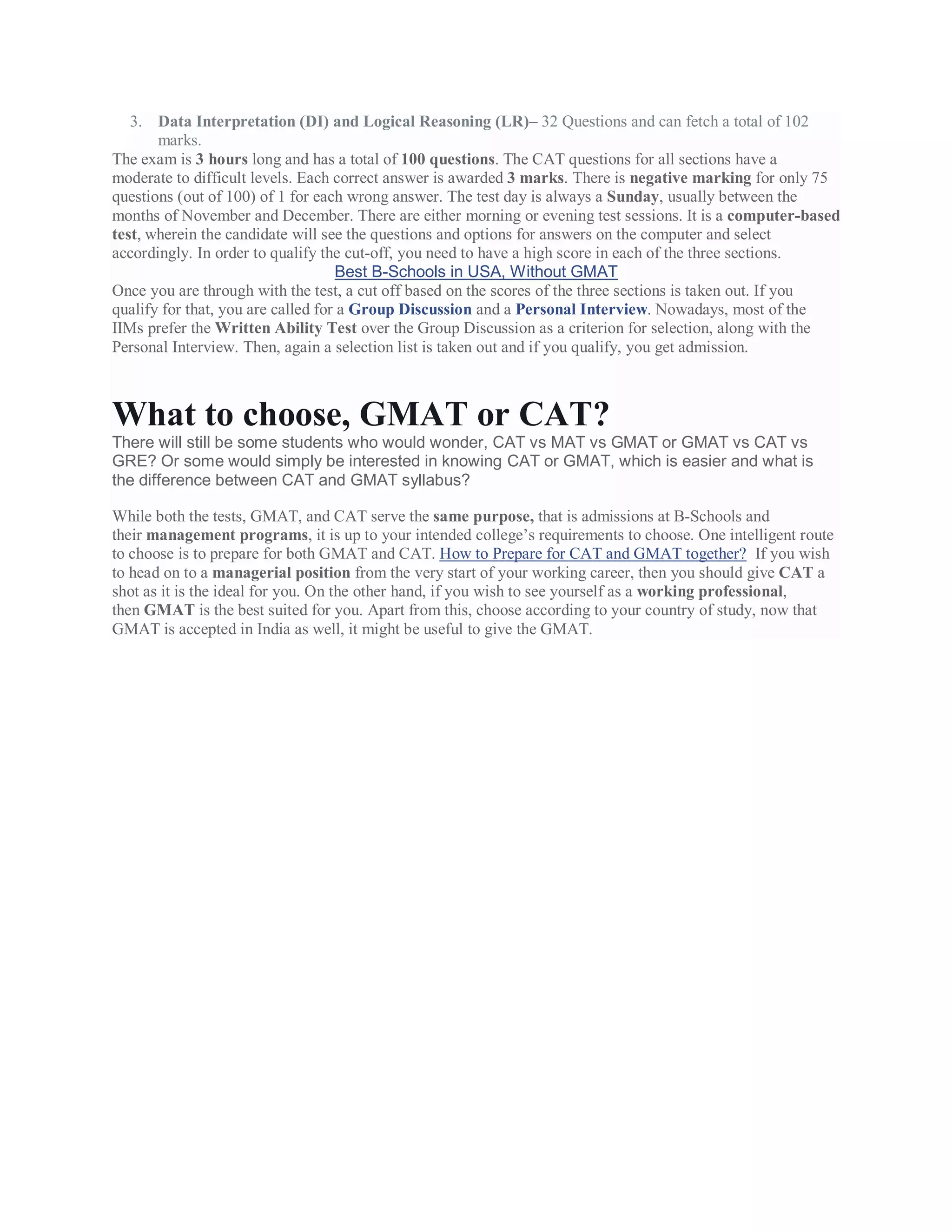 GMAT vs CAT: Which is the best for MBA? | PDF | Standardized Testing ...
