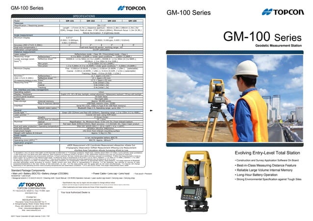 Pdf Spesifikasi Total Station Topcon GM 100 Series | PDF | Computer ...