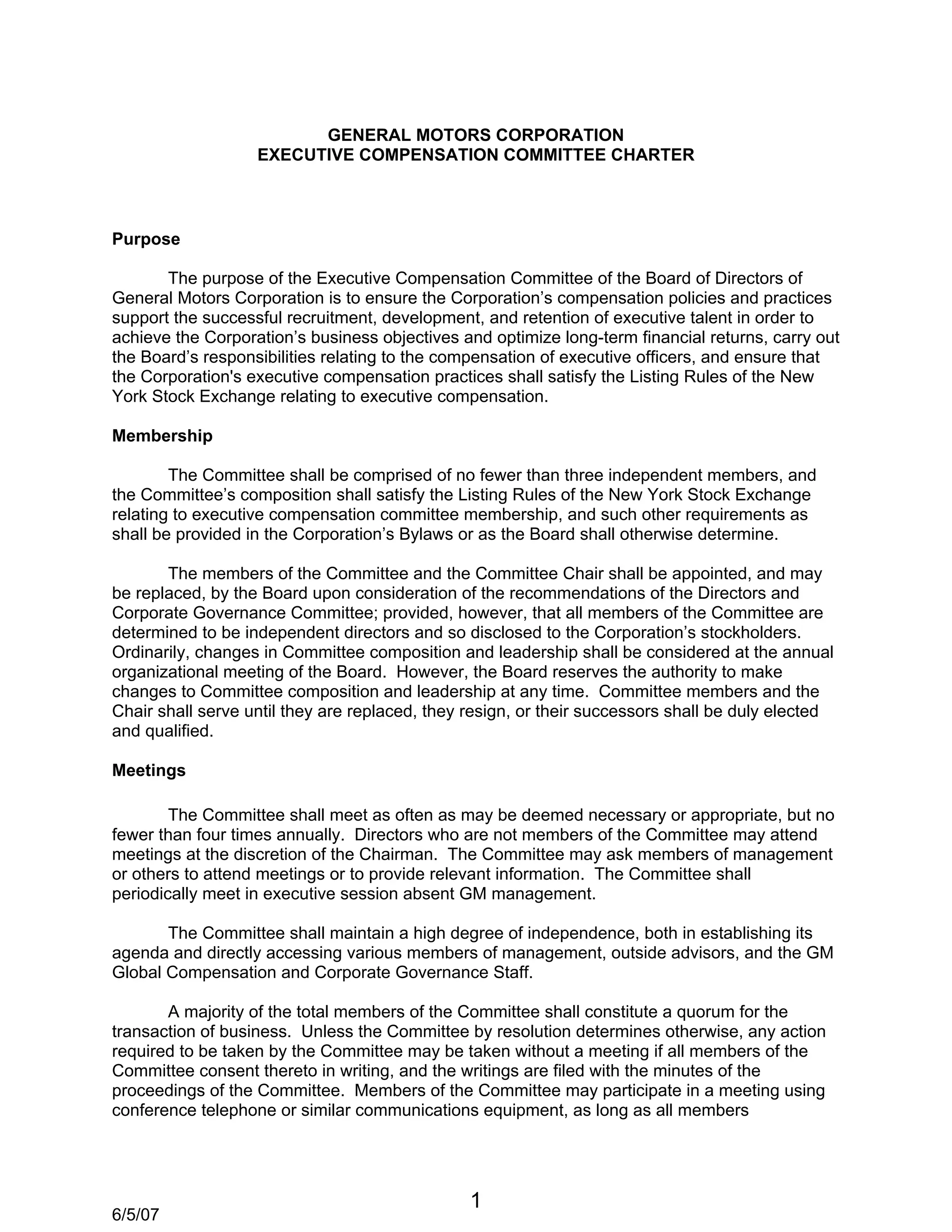GM_Corporate Governance_Executive Compensation Committee | PDF