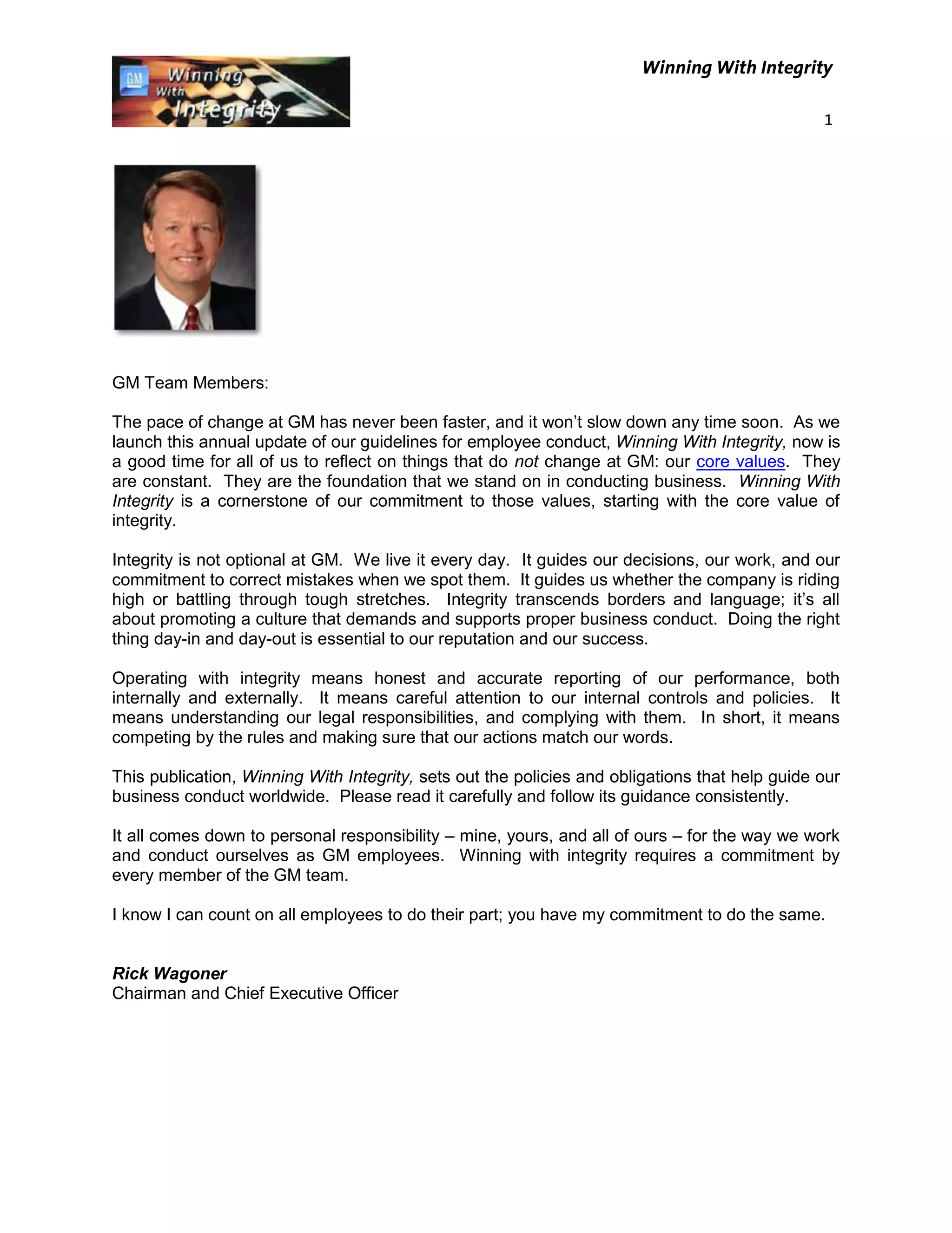 GM_Corporate Governance_Values and Guidelines for Employee Conduct | PDF