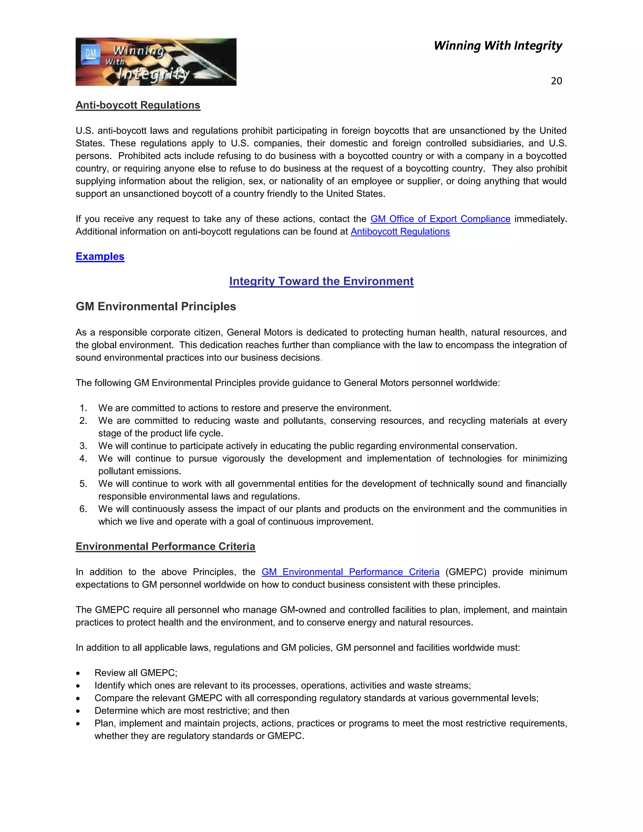 GM_Corporate Governance_Values and Guidelines for Employee Conduct | PDF