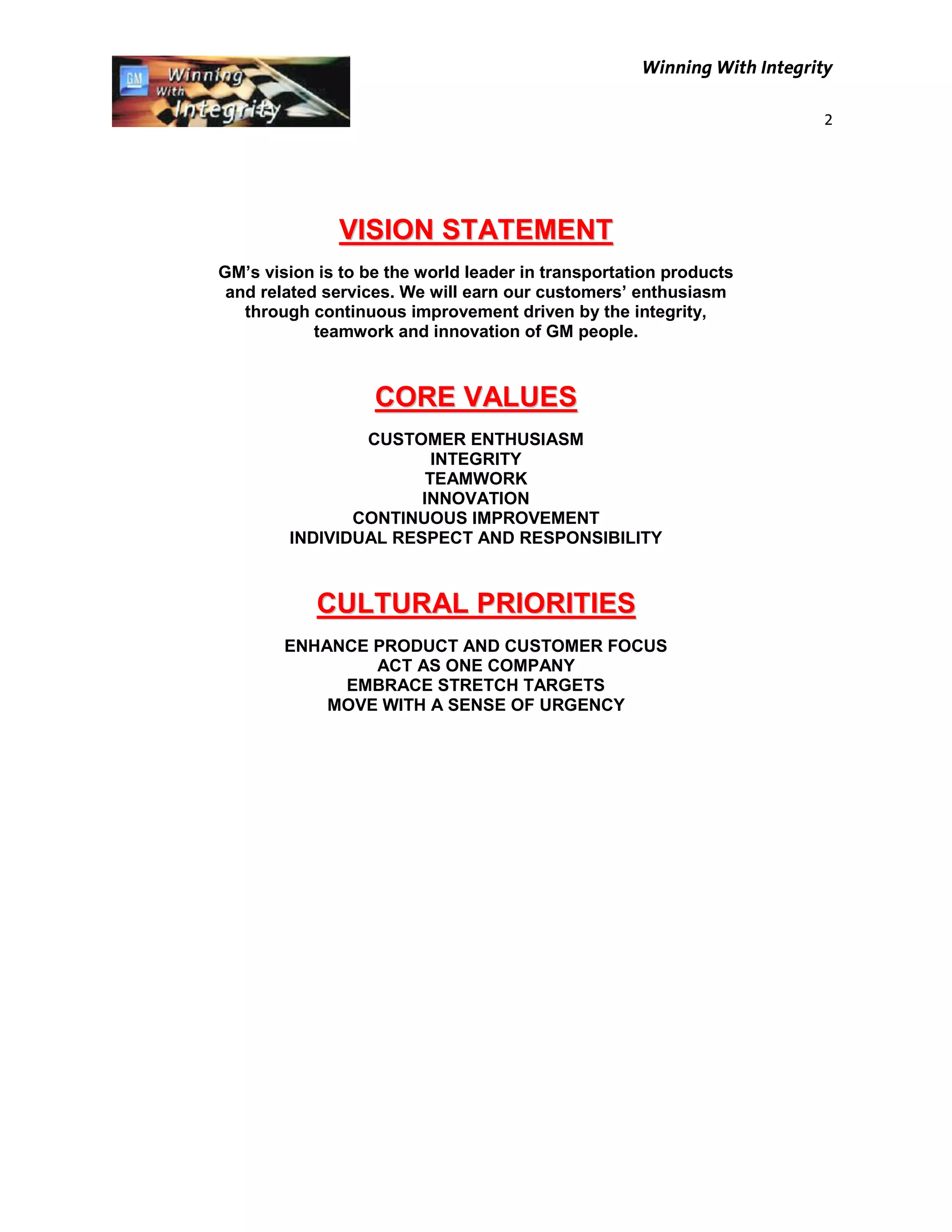 GM_Corporate Governance_Values and Guidelines for Employee Conduct | PDF