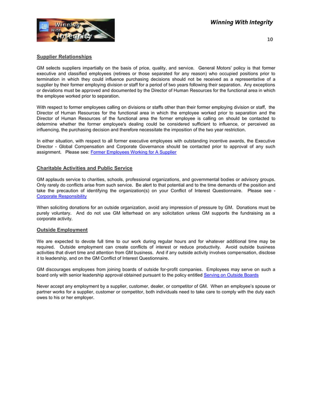 GM_Corporate Governance_Values and Guidelines for Employee Conduct | PDF