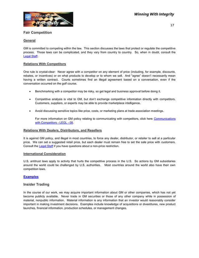 GM_Corporate Governance_Values and Guidelines for Employee Conduct | PDF