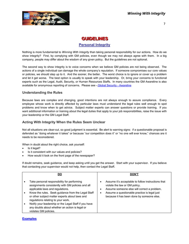 GM_Corporate Governance_Values and Guidelines for Employee Conduct | PDF