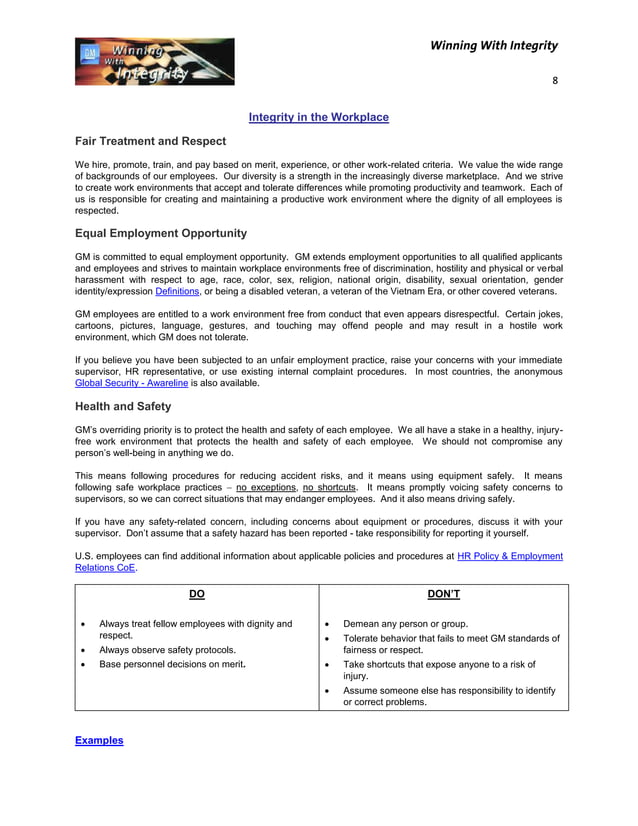 GM_Corporate Governance_Values and Guidelines for Employee Conduct | PDF