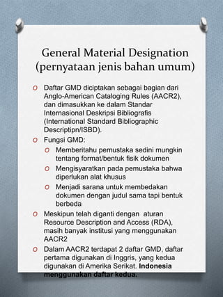 GMD dan Jenis Koleksi Perpustakaan | PPTX