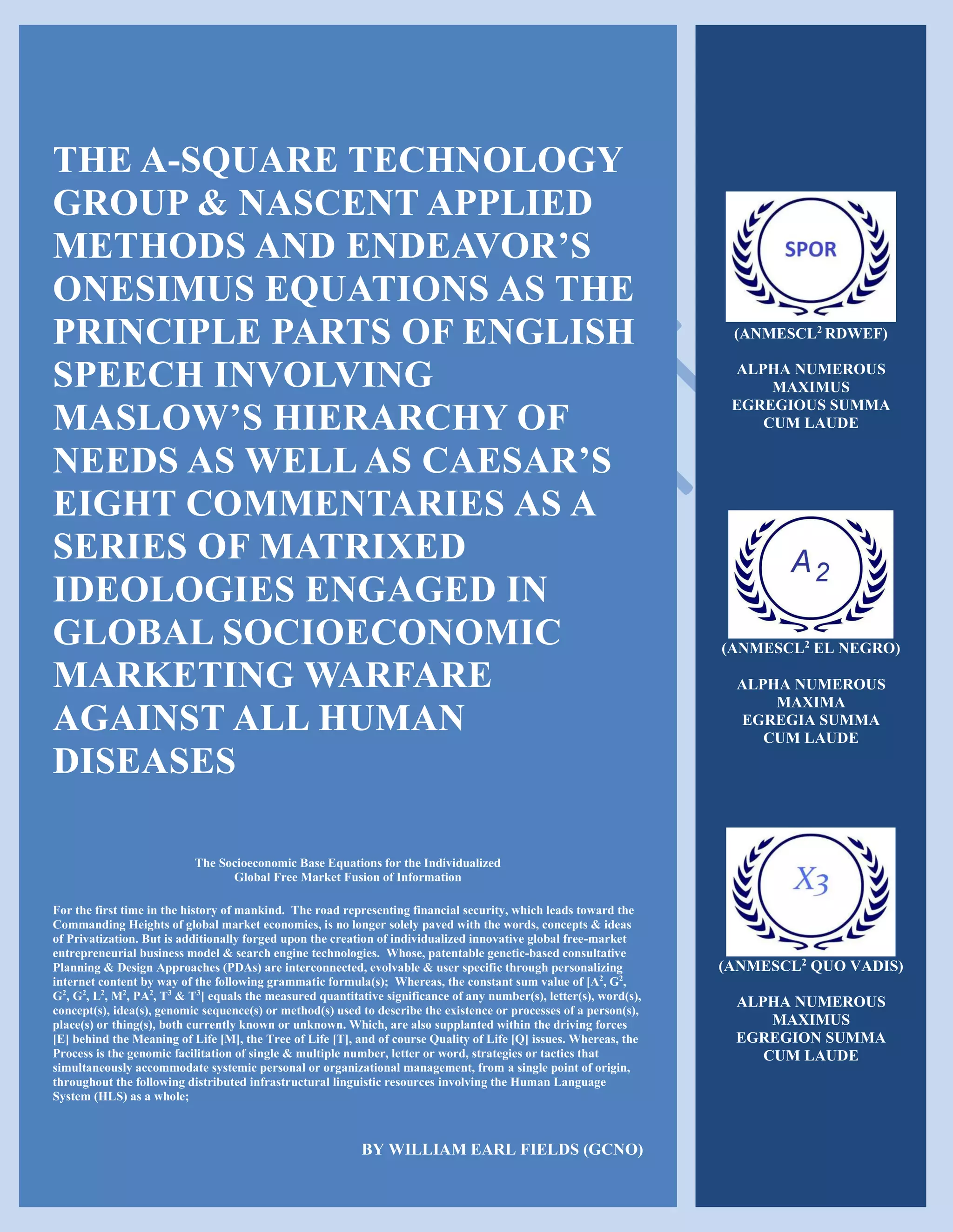 NAME's Onesimus Equations for Developing Approximately 11.5 Thousand Global Business Models That ...