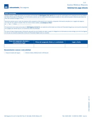 AXA-FORMATO PAGO DIRECTO-CLÍNICA ALIVIA | PDF