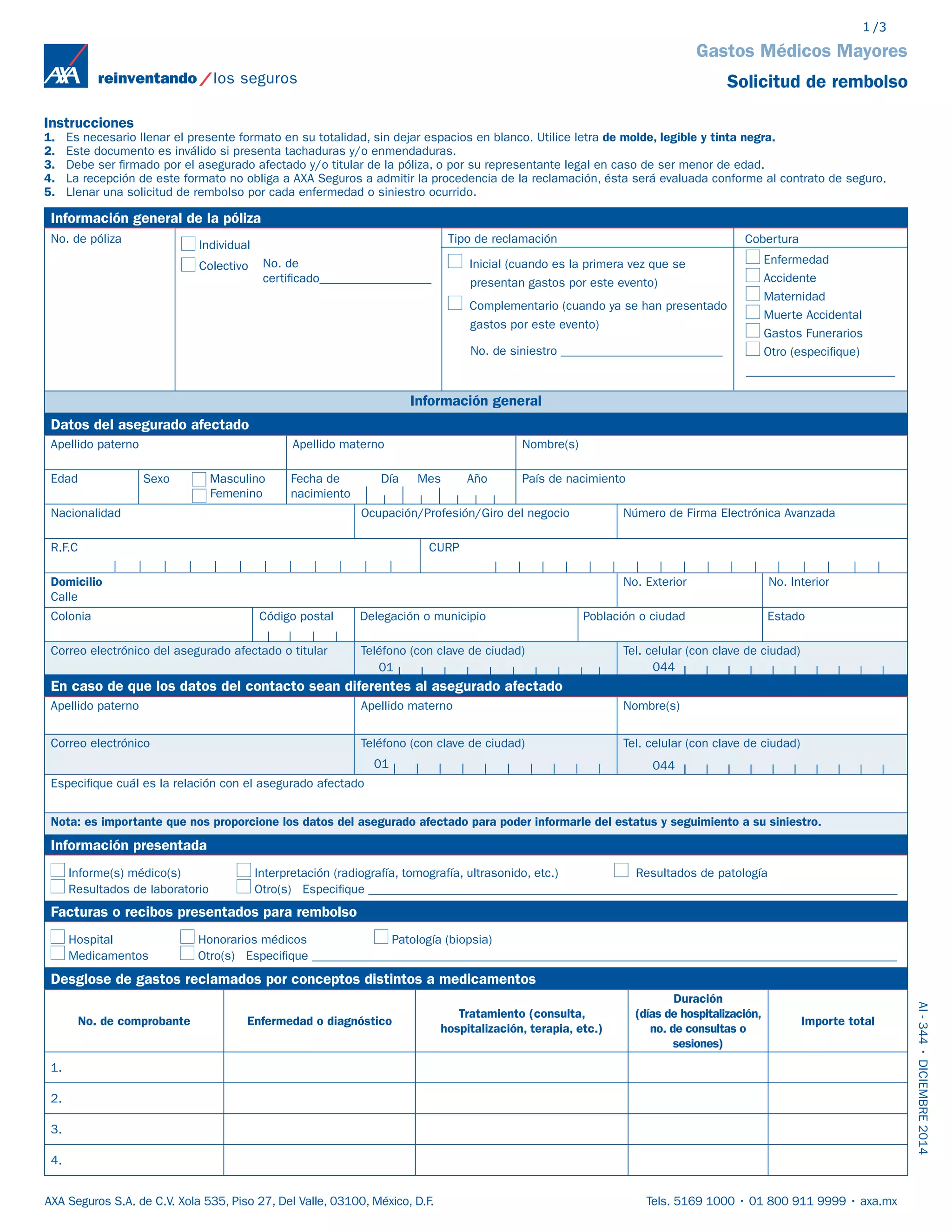 AXA-SOLICITUD DE REEMBOLSO-ALIVIA-CLÍNICA-5enero2015 | PDF