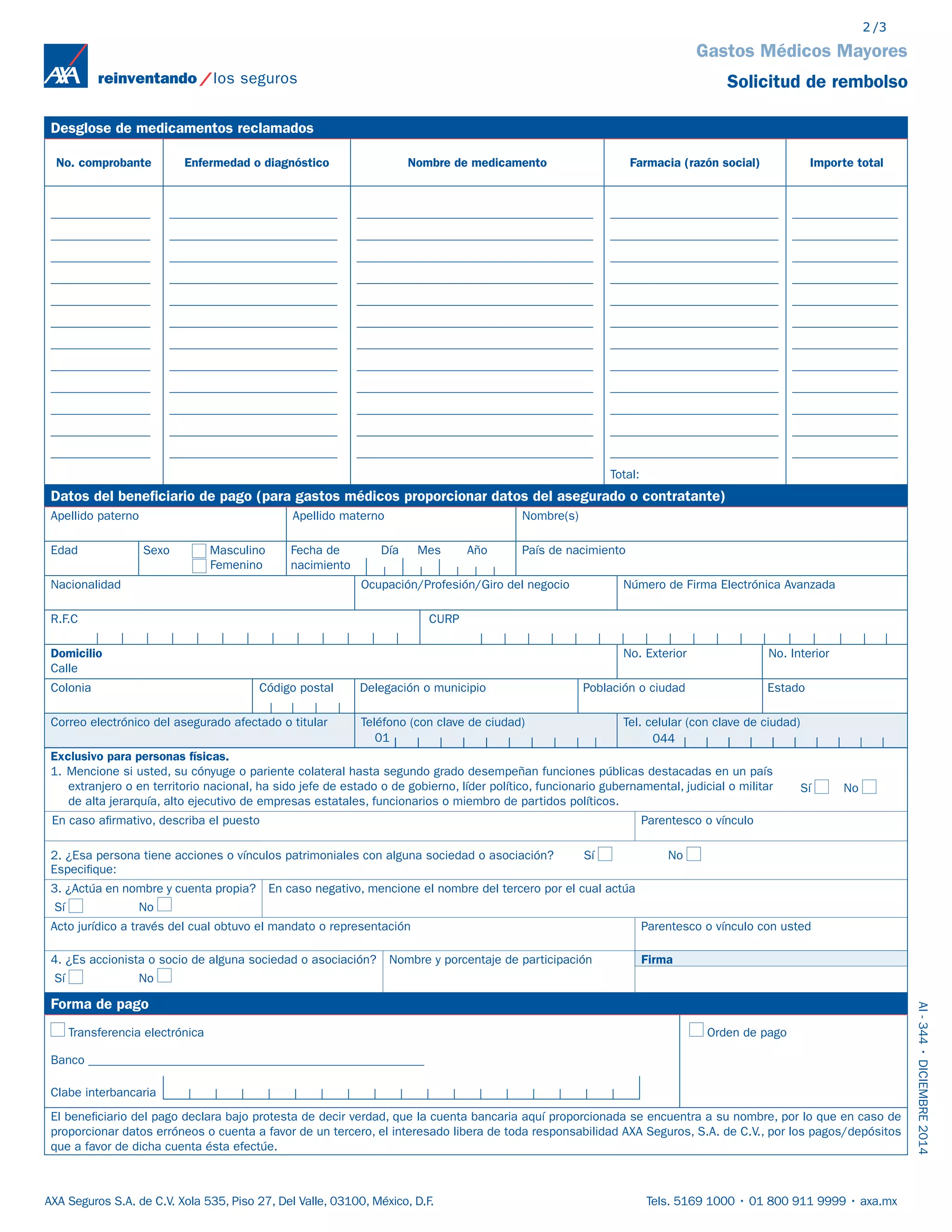 AXA-SOLICITUD DE REEMBOLSO-ALIVIA-CLÍNICA-5enero2015 | PDF