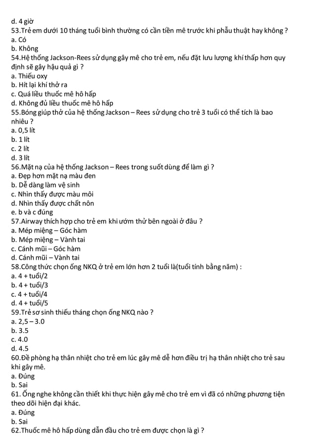 Trắc Nghiệm Gây Mê Hồi Sức ĐHYHN - TBFTTH VMU | DOC